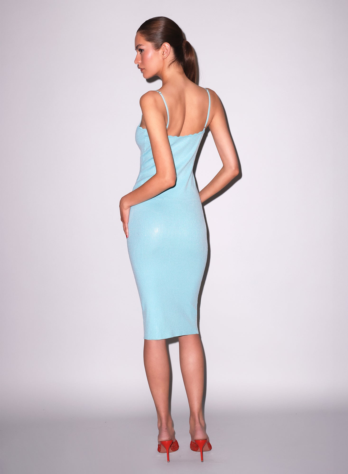 FLEUR DU MAL Sequin Knit V-Neck Dress